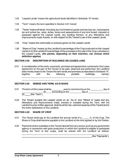 Sample Crop Share Lease Agreement Manitoba In Word And Pdf Formats