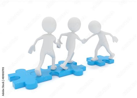 3D Männchen Teamwork Puzzle blau Stock Illustration Adobe Stock