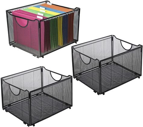 Black Metal Mesh Collapsible File Folder Crates Office Storage Boxes