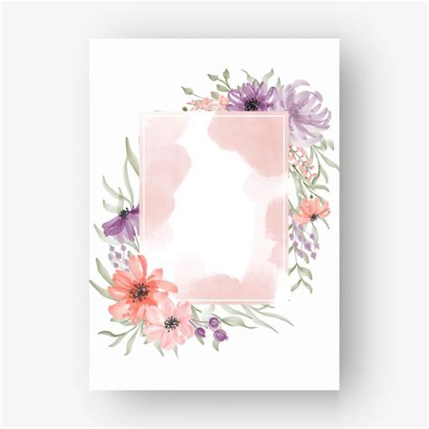 Marco De Flor Rectangular Con Flores De Acuarela Vector Premium