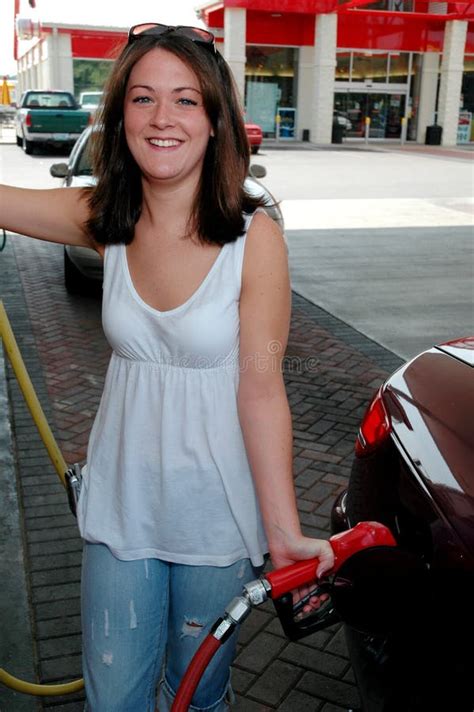 Pumping Gas Happy Stock Photo Image Of Attractive Striking 997638