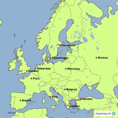 StepMap Ausgewählte Städte Europas Landkarte für Deutschland