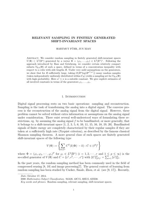 pdf relevant sampling in finitely generated shift invariant spaces