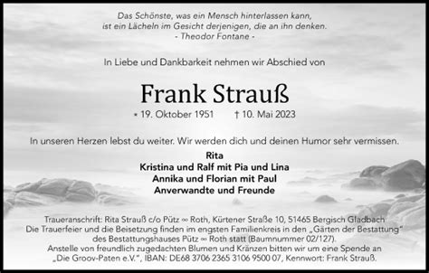 Traueranzeigen von Frank Strauß WirTrauern