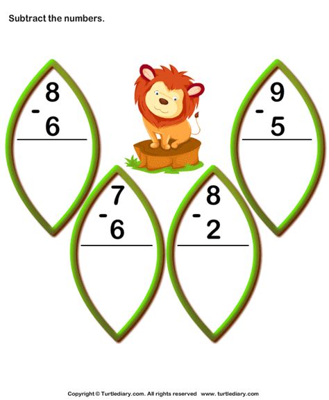 Single Digit Column Subtraction Turtle Diary Worksheet