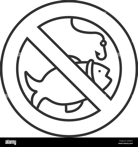 Forbidden Sign With Fish Linear Icon Thin Line Illustration No