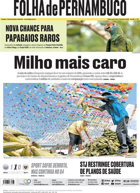 Capa Folha de Pernambuco Edição Sábado 12 de Junho de 2021