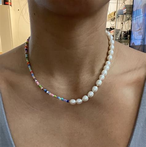 Trendy Half Pearl Necklace Half Beaded Necklace Freshwater Etsy