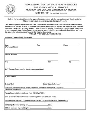 Fillable Online Dshs Texas EMSAdministratorForm Fax Email Print PdfFiller