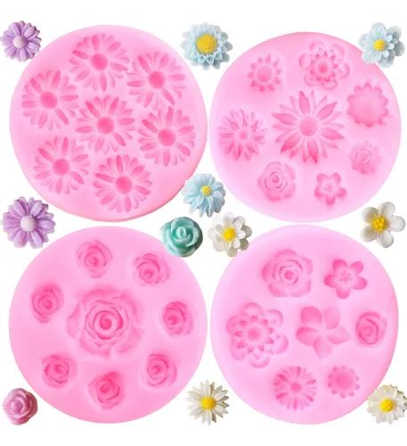 4pcs Molde De Silicona Flor De Margarita Rosa Fondant Resina Meses