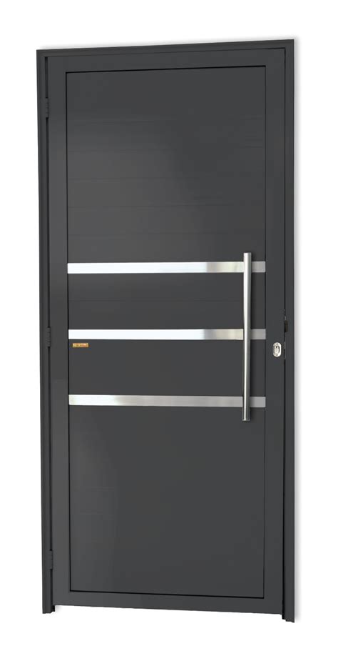 Porta de Alumínio Lambril c Friso c Puxador Linha Super 25 cinza