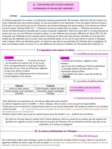 Fiche 1 Cours Philo Nature Et Culture Philosophie Terminale
