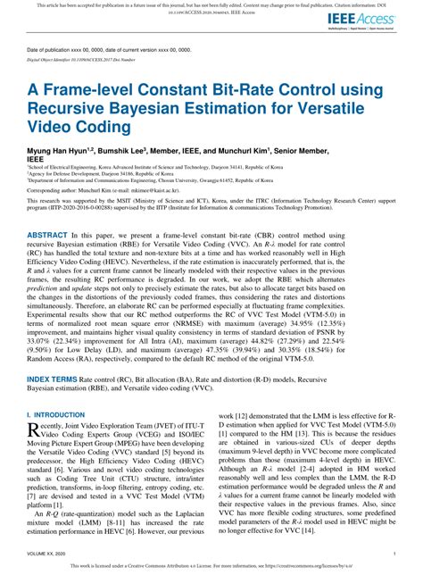 pdf a frame level constant bit rate control using recursive bayesian estimation for versatile