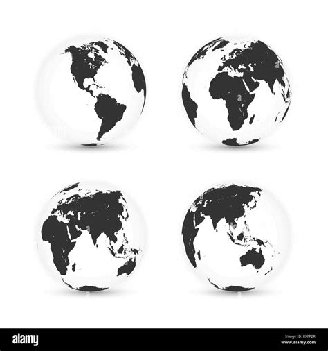 Earth Globe World Map Set Planet With Continents Vector Illustration