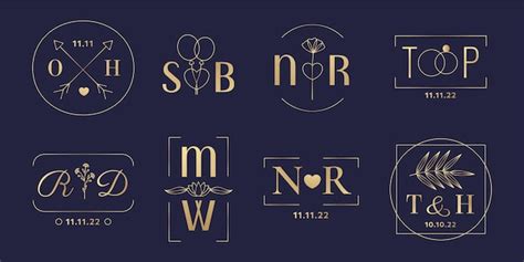 Colección de monogramas de boda planos lineales Vector Gratis