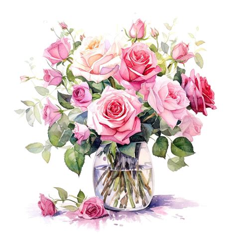 10 Roses In Vase Clipart Pink Roses Printable Watercolor Clipart