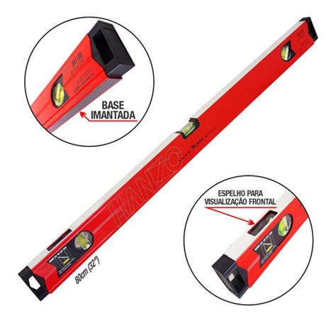 Nível Alumínio Reforçado 80cm 3 Bolhas Base Magnética Frete grátis