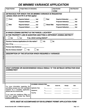 Fillable Online Juneau DE MINIMIS VARIANCE APPLICATION City And