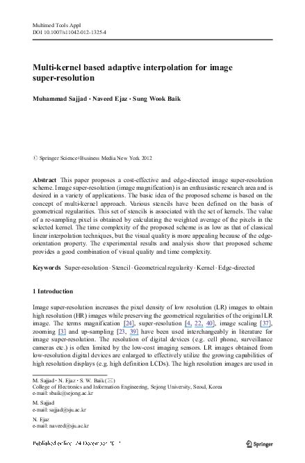 pdf multi kernel based adaptive interpolation for image super resolution naveed ejaz