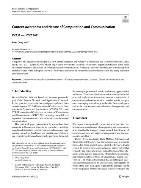 pdf context awareness and nature of computation and communication iccasa and ictcc 2021