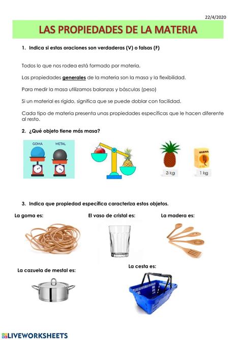 Propiedades De La Materia Ficha Interactiva Online Activities Ccss