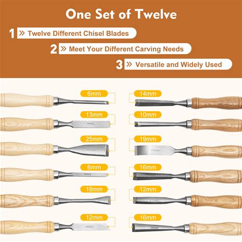 Wood Carving Hand Chisel Tool Set 12pcs Professional Woodworking Gouges