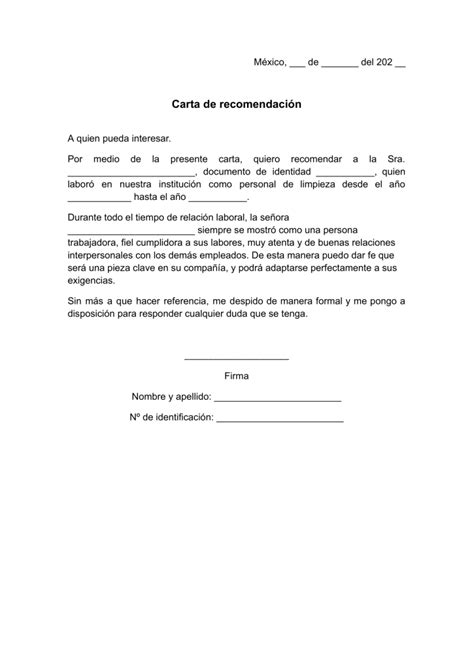 Carta De Recomendaci N Para Personal De Limpieza