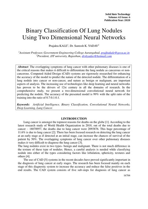 pdf binary classification of lung nodules using two dimensional neural networks