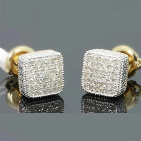 Gold Color Iced Out Square Bling Stud Earring Men Hip Hop Luxury