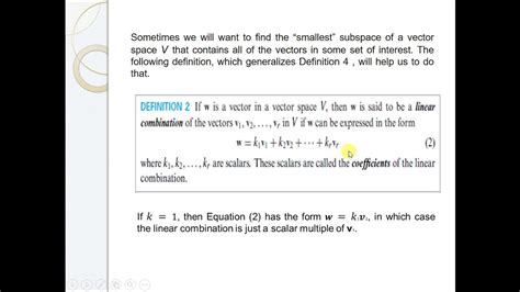 algebra i 8 linear combination and spanning set youtube