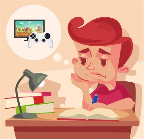 Carácter del niño de la escuela no quiere hacer la tarea Vector Premium