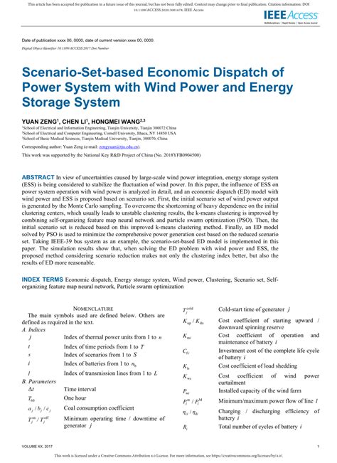 pdf scenario set based economic dispatch of power system with wind power and energy storage system