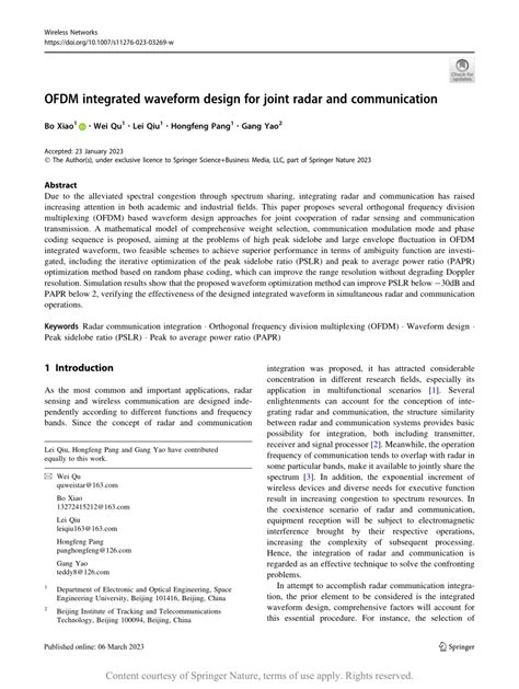 ofdm integrated waveform design for joint radar and communication