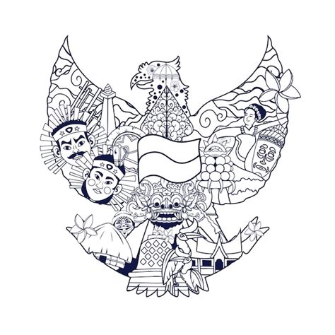Garuda Pancasila Gekritzel Vektor Concept Premium Vektor
