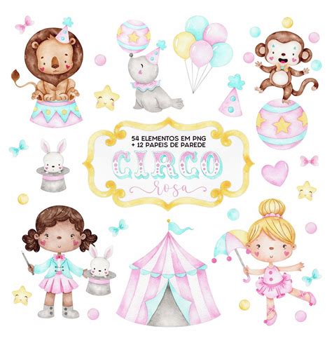 Kit Digital Circo Rosa Aquarela Elo Produtos Especiais