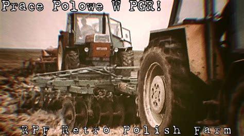 Prace polowe w PGR 8 ciągników w polu Orka na 5 Ursusów Polske