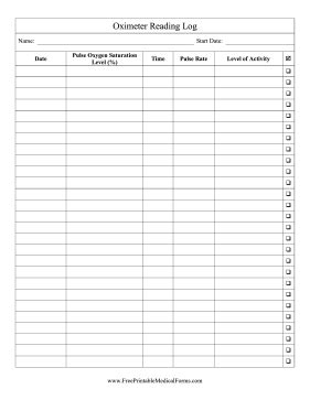 Printable Oximeter Reading Log