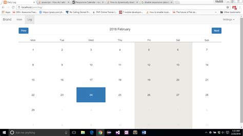 javascript how to dynamically disable day in responsive calendar w3 widgets stack overflow