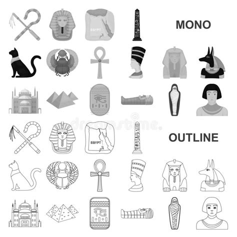 Ancient Egypt Monochrom Icons In Set Collection For Design The Reign