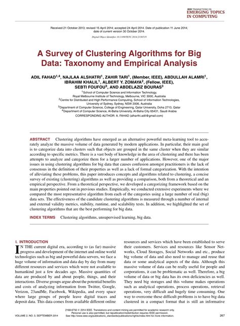 pdf emerging topics in computing a survey of clustering algorithms for big data taxonomy and