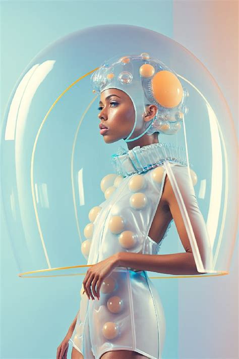 Futuristic Fashion Black Model In Plastic Attire