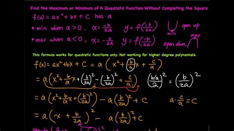 2 3 part 3 5 formulas for finding maximum or minimum of a quadratic function applied calculus