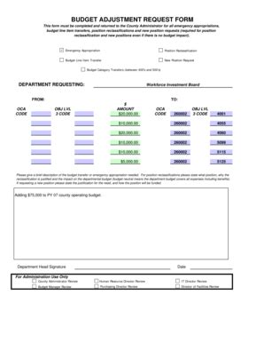 Fillable Online 68 21 116 BUDGET ADJUSTMENT REQUEST FORM 68 21 116