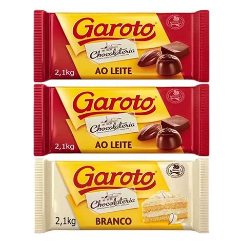 Kit 2 Chocolate Ao Leite Garoto 2 1kg 1 Chocolate Branco 2 1kg