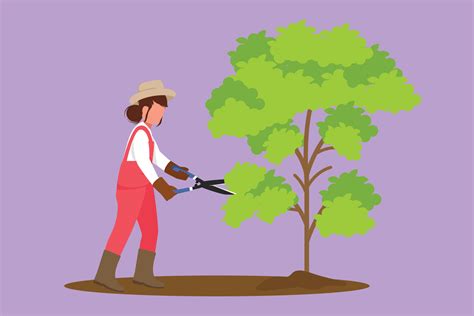 personaje plano dibujo jardinero recorta la planta en el jardín mujer