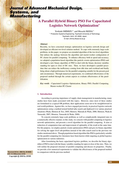 pdf a parallel hybrid binary pso for capacitated logistics network optimization
