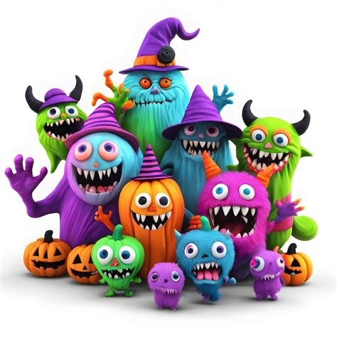 Premium AI Image 3D Halloween Monsters Clipart Happy Halloween Day
