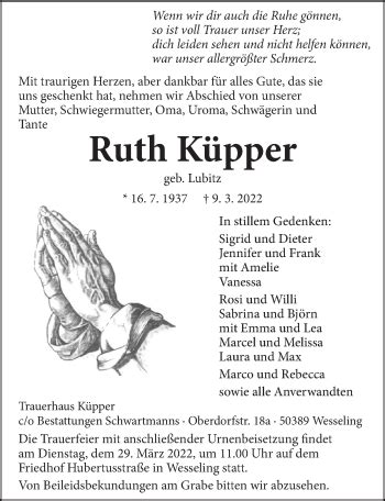 Traueranzeigen von Ruth Küpper WirTrauern