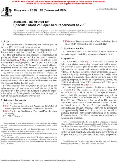 ASTM D1223 93 1998 Standard Test Method For Specular Gloss Of Paper