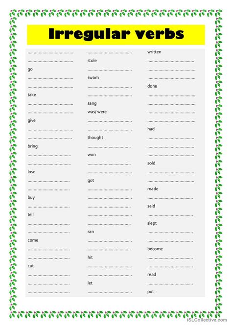 One Page Irregular Verb Fill In Prac English ESL Worksheets Pdf Doc